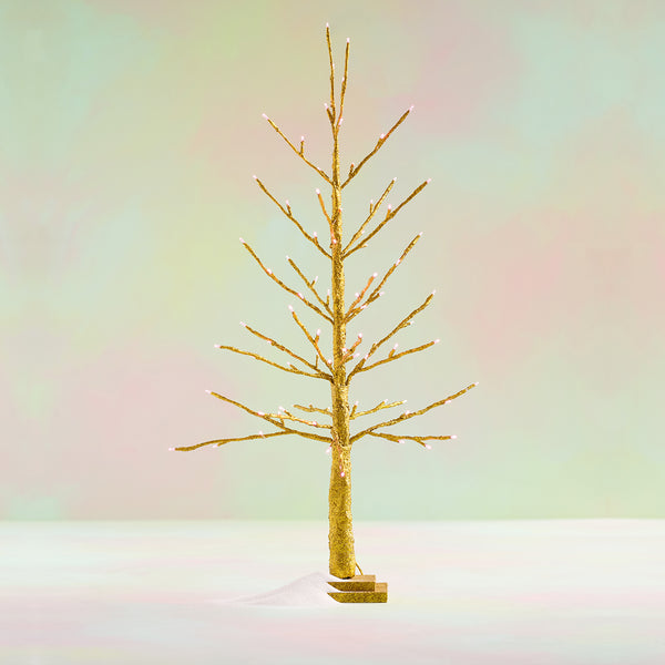 Small Gold Tree with Pink Lights - Glitterville Studios